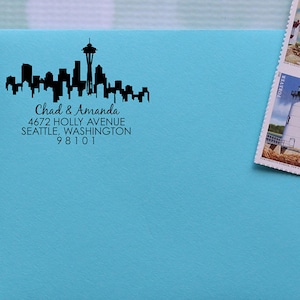 Seattle Address Stamp, Seattle Stamp, Seattle Skyline Address Stamp ...
