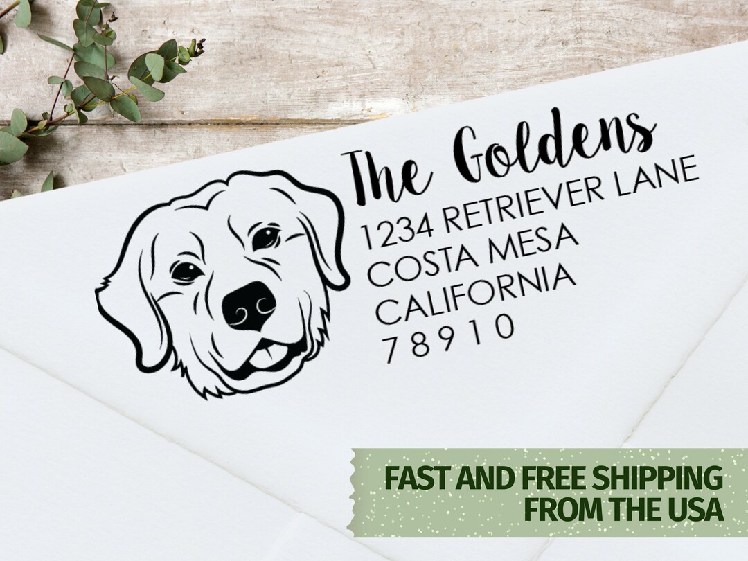 Golden Retriever Address Stamp, Dog Address Stamp, Pet Address Stamp ...