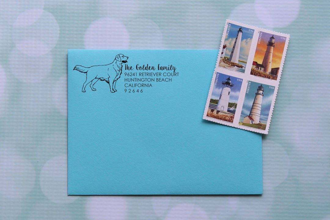 Golden Retriever Address Stamp, Dog Address Stamp, Retriever Stamp ...