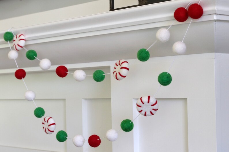 Peppermint Garland Felt Ball Garland Pom Pom Garland | Etsy