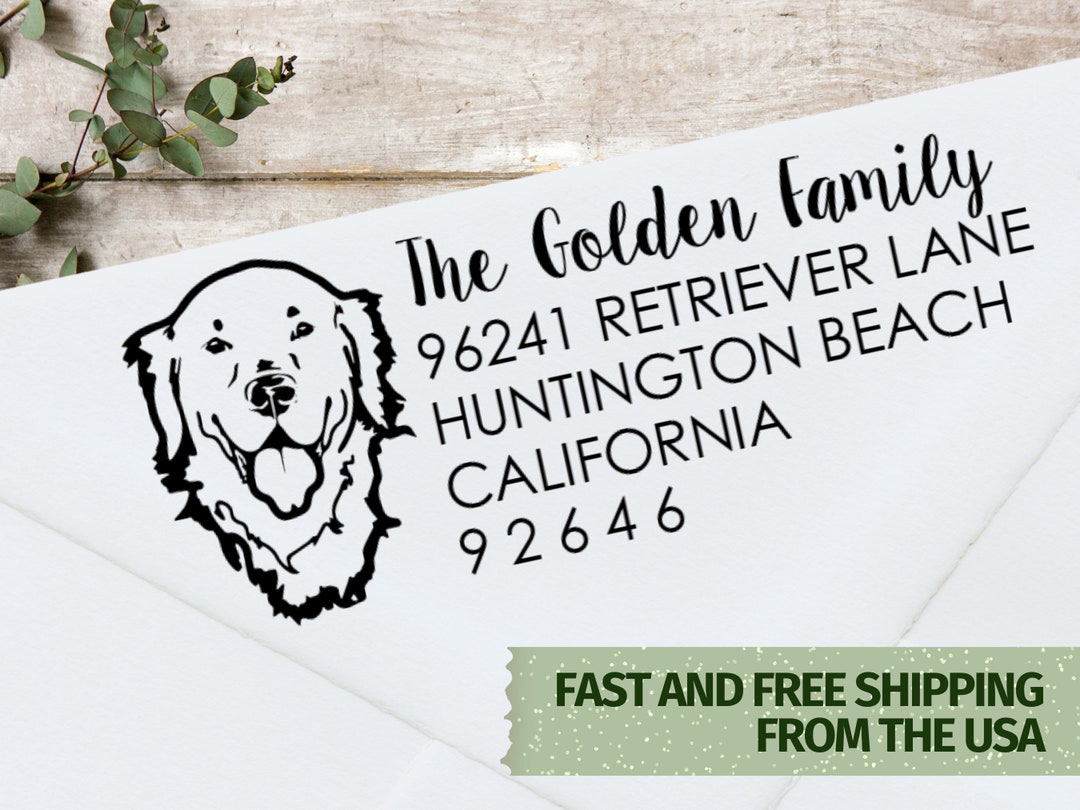 Golden Retriever Address Stamp, Dog Address Stamp, Retriever Stamp ...