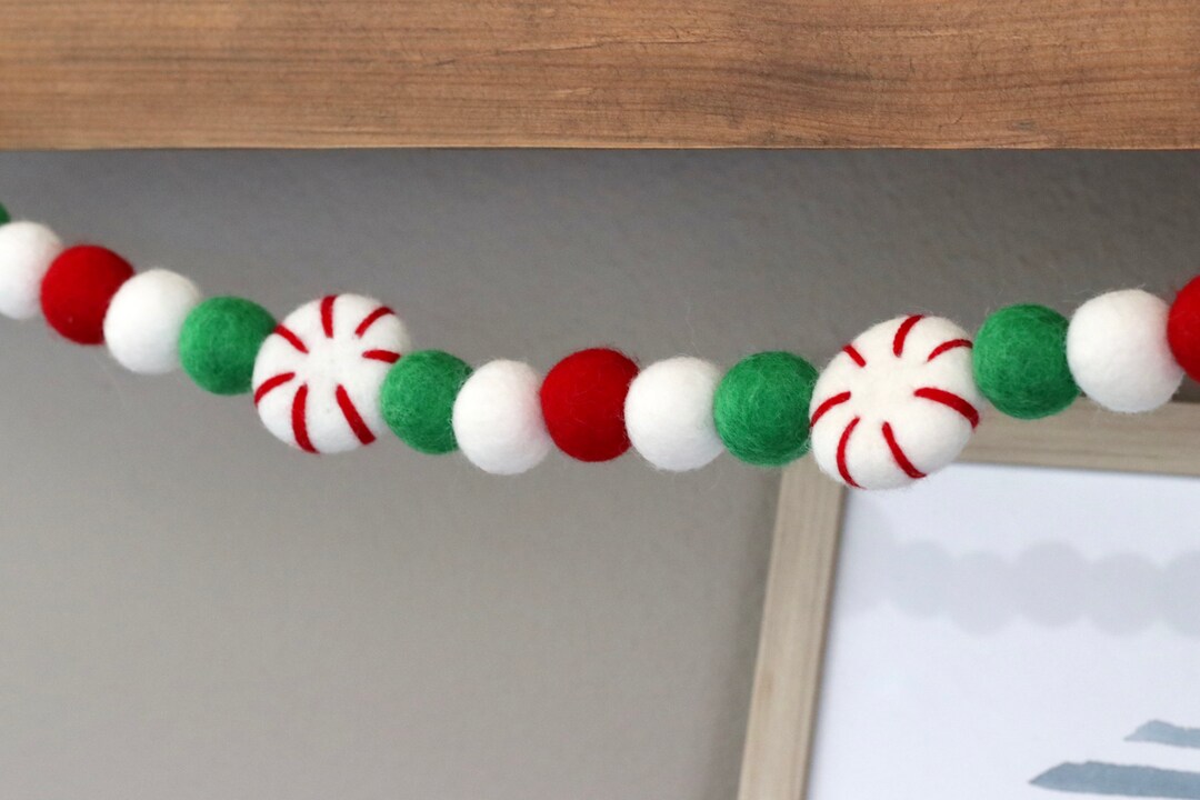 Peppermint Garland, Felt Ball Garland, Pom Pom Garland, Christmas ...