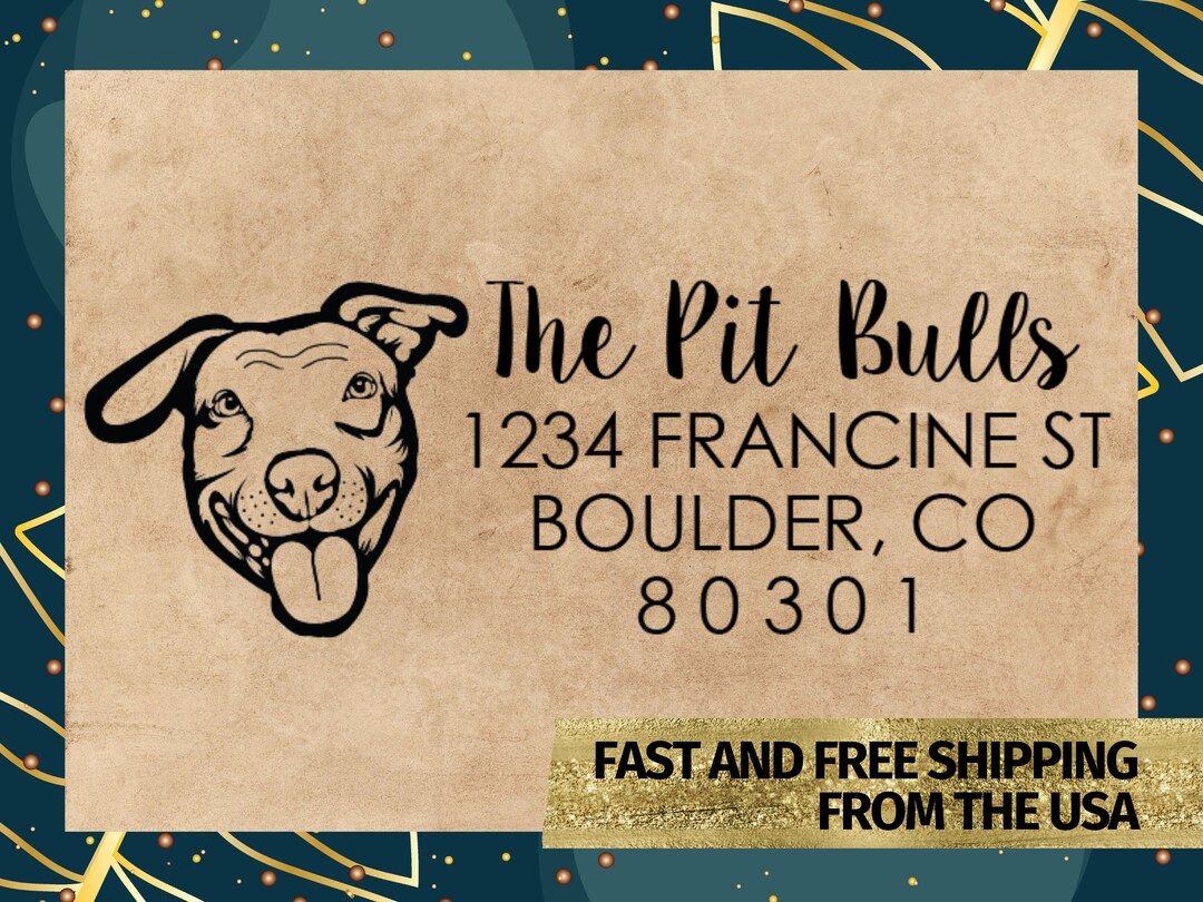 Pit Bull Address Stamp, Pit Bull Terrier Address Stamp, American Pit ...
