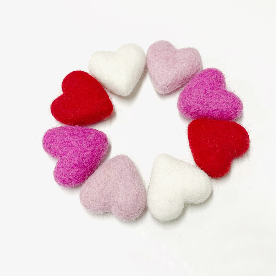 Felt Hearts, Valentine’s Day Felted Hearts, 4cm Felt Hearts for Garland ...