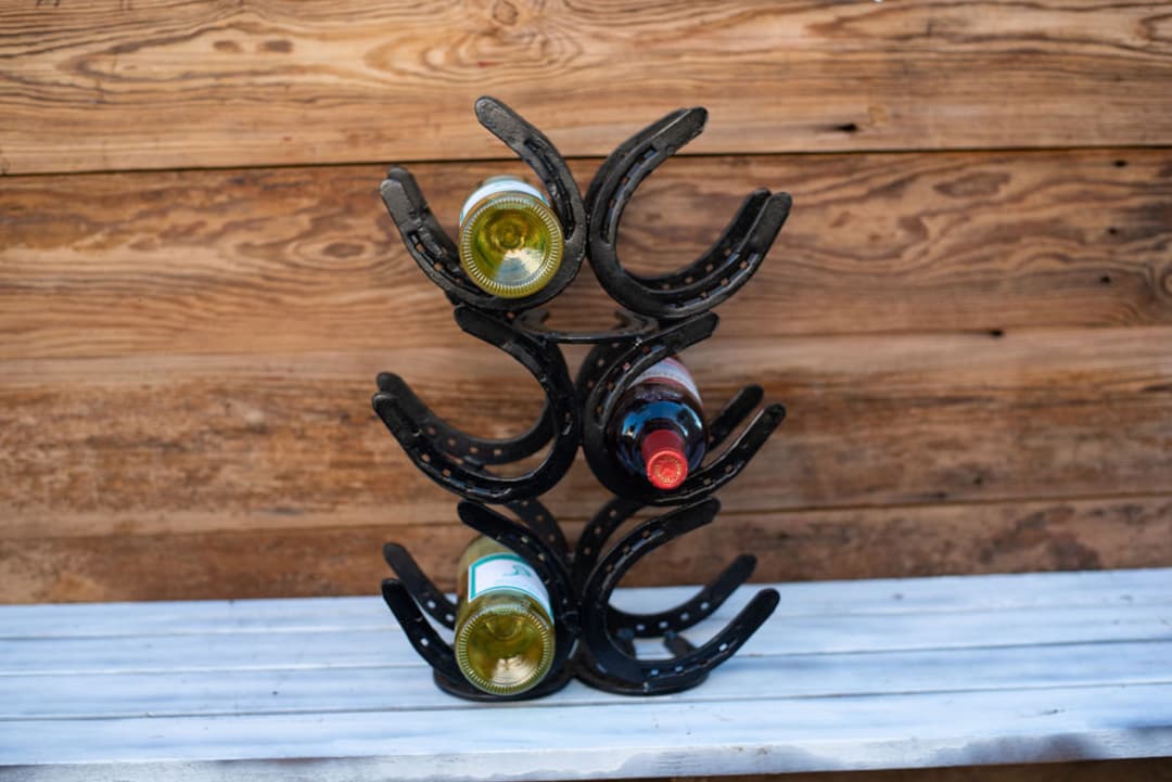 Wine Rack, Horseshoe Wine Rack, Horseshoe Art, Horseshoe Decor, Wine ...