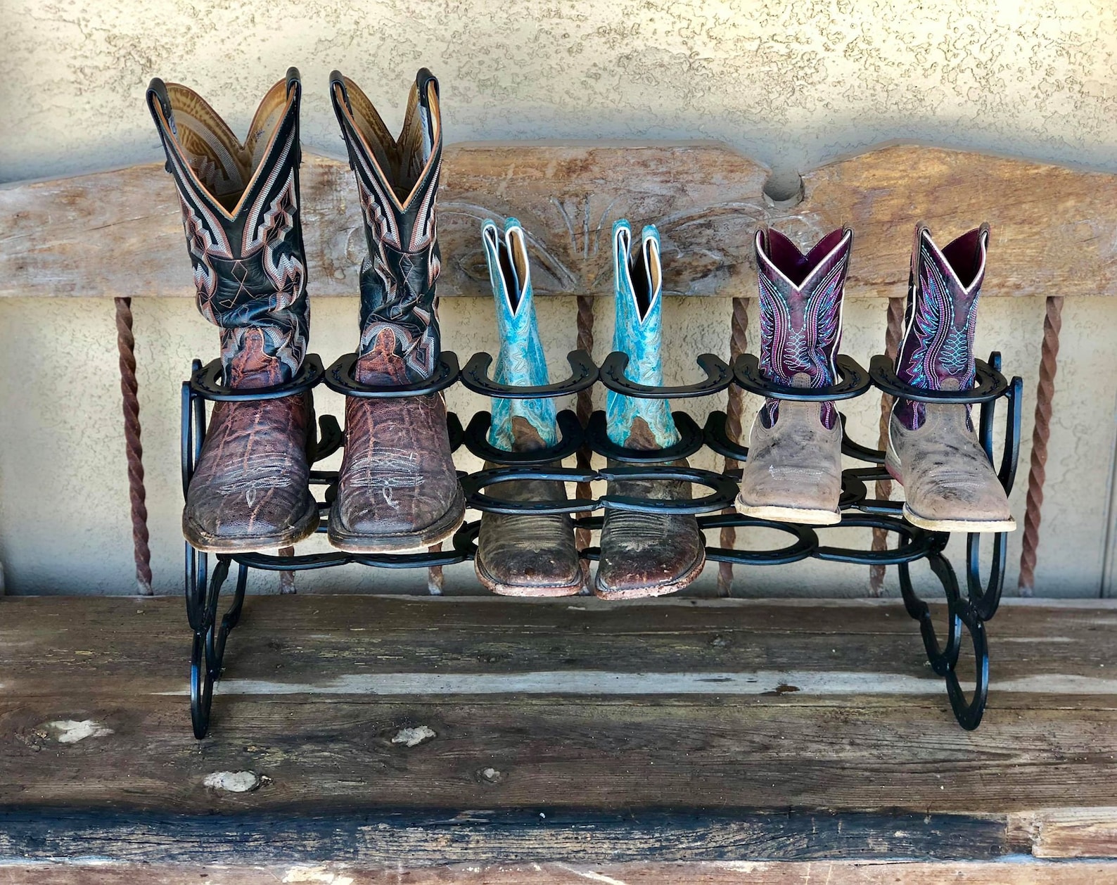 Boot Rack, 6 Pairs of Boots, Horseshoe Decor, Horseshoe Art, Boot ...