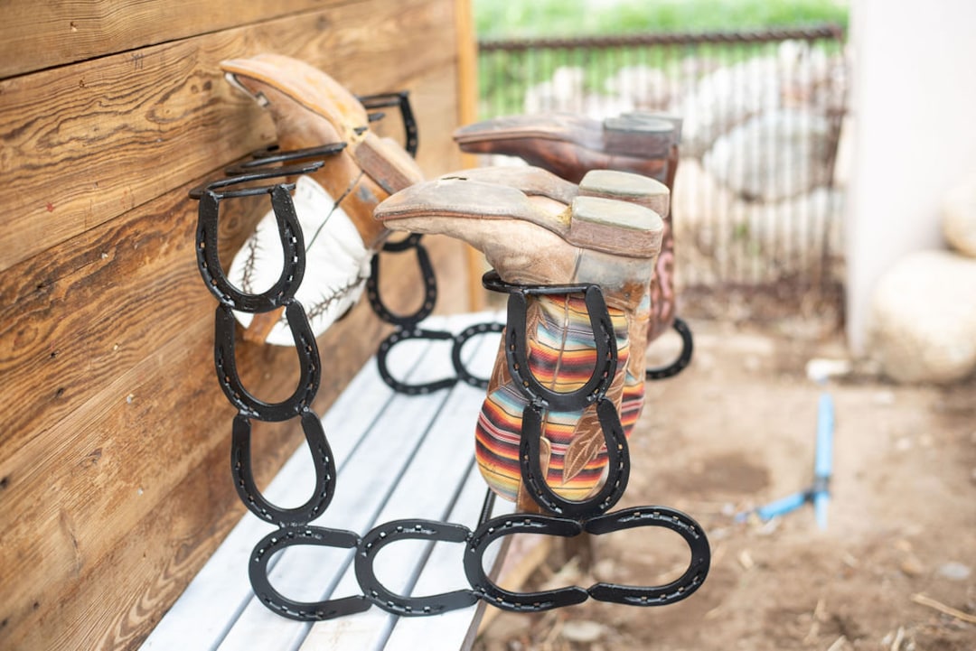 Horseshoe Boot Rack - Boot Rack- Six Pairs of Boots - Horseshoe Art ...