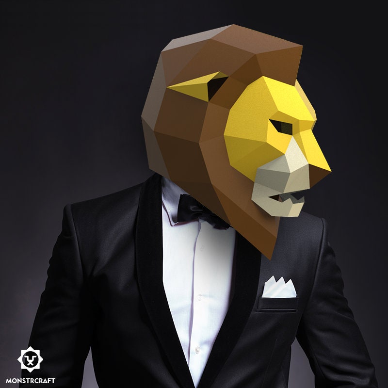 Lion Paper Mask, Animal Cosplay, Low Poly Paper Mask PDF Template, 3d ...