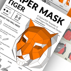 Tiger Paper Mask, Animal Cosplay, Low Poly Paper Mask PDF Template, 3d ...
