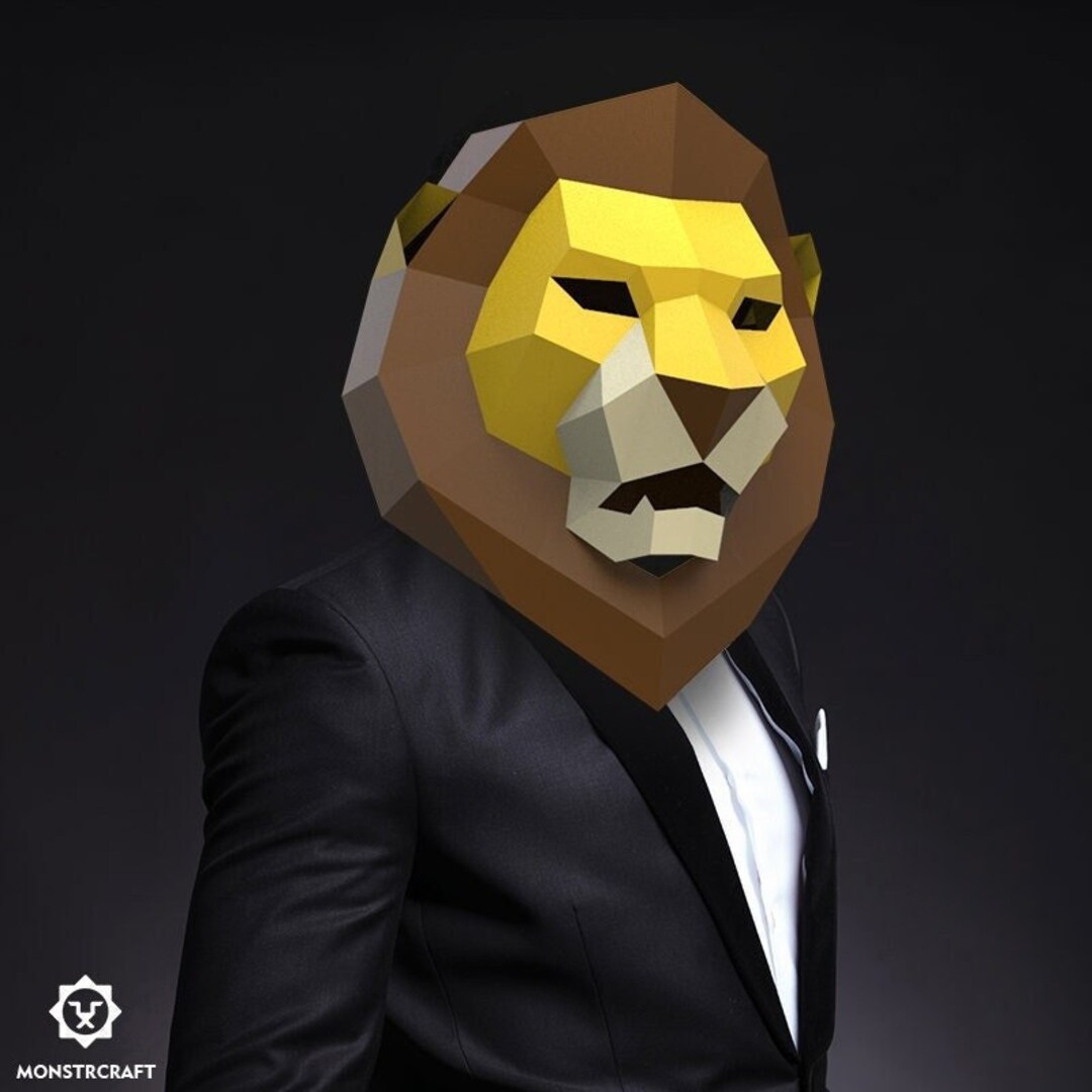 Lion Paper Mask, Animal Cosplay, Low Poly Paper Mask PDF Template, 3d ...