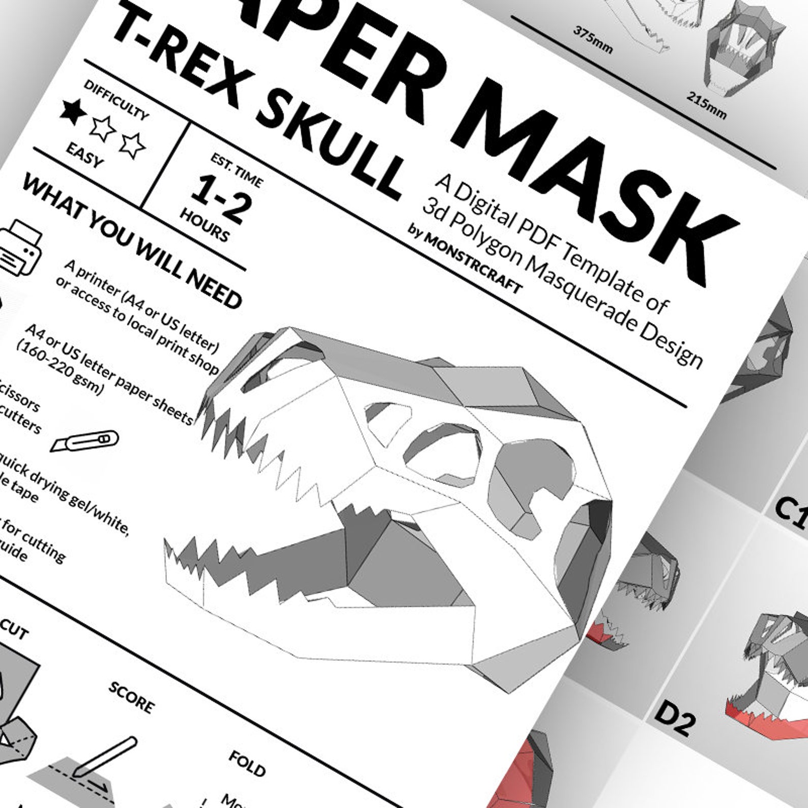 T-rex Paper Mask Jurassic Dinosaur Cosplay Low Poly Paper - Etsy Singapore