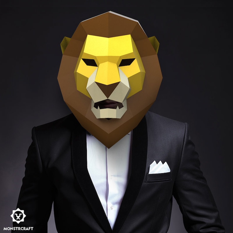 Lion Paper Mask Animal Cosplay Low Poly Paper Mask PDF - Etsy