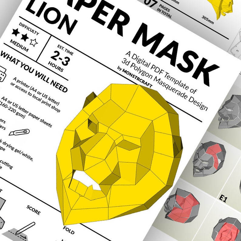 Lion Paper Mask Animal Cosplay Low Poly Paper Mask PDF - Etsy