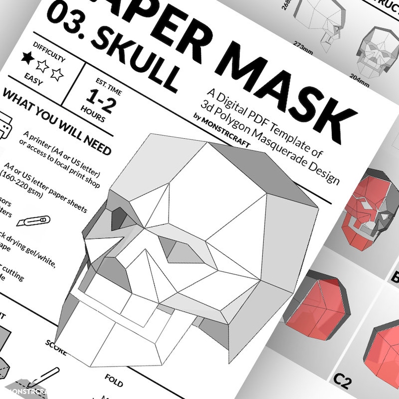 DIY Papercraft Skull Mask, Halloween Costume (PDF Template) - Etsy