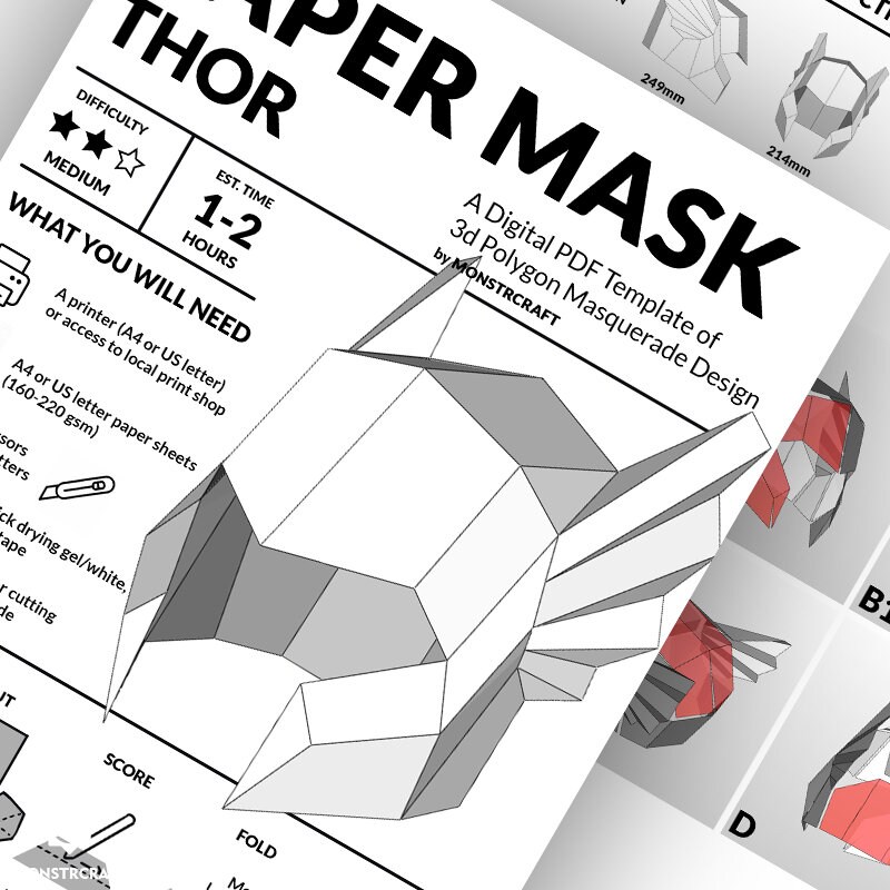 Thor Helmet, Superhero, Paper Mask, PDF Template, 3d Low Poly Mask ...