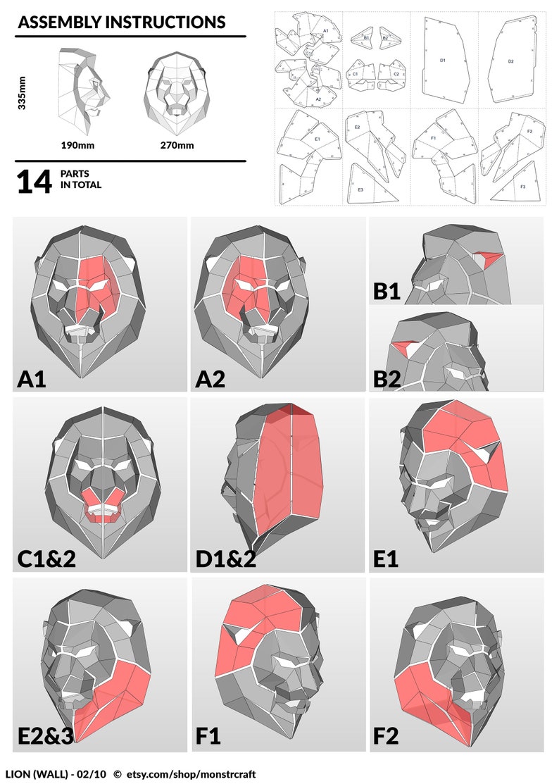 Lion Head Papercraft, 3D Low Poly Wall Decor (PDF Template) - Etsy