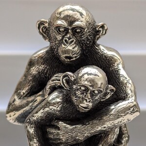 Fine 99.9% Pure Silver Chimpanzee Monkey W Infant Hollow Electroform ...