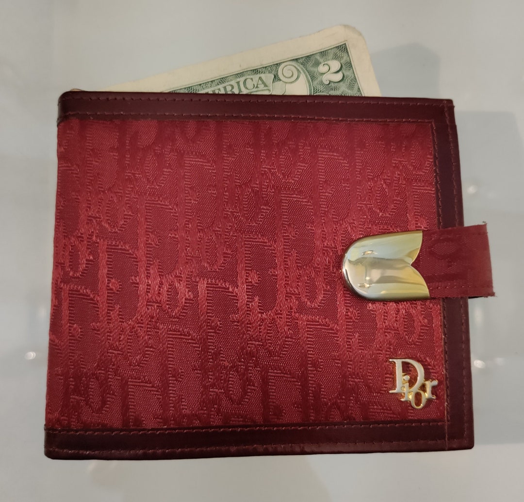 Rare Christian Dior Maroon Red Trotter Diorissimo Canvas Bi-fold Wallet ...