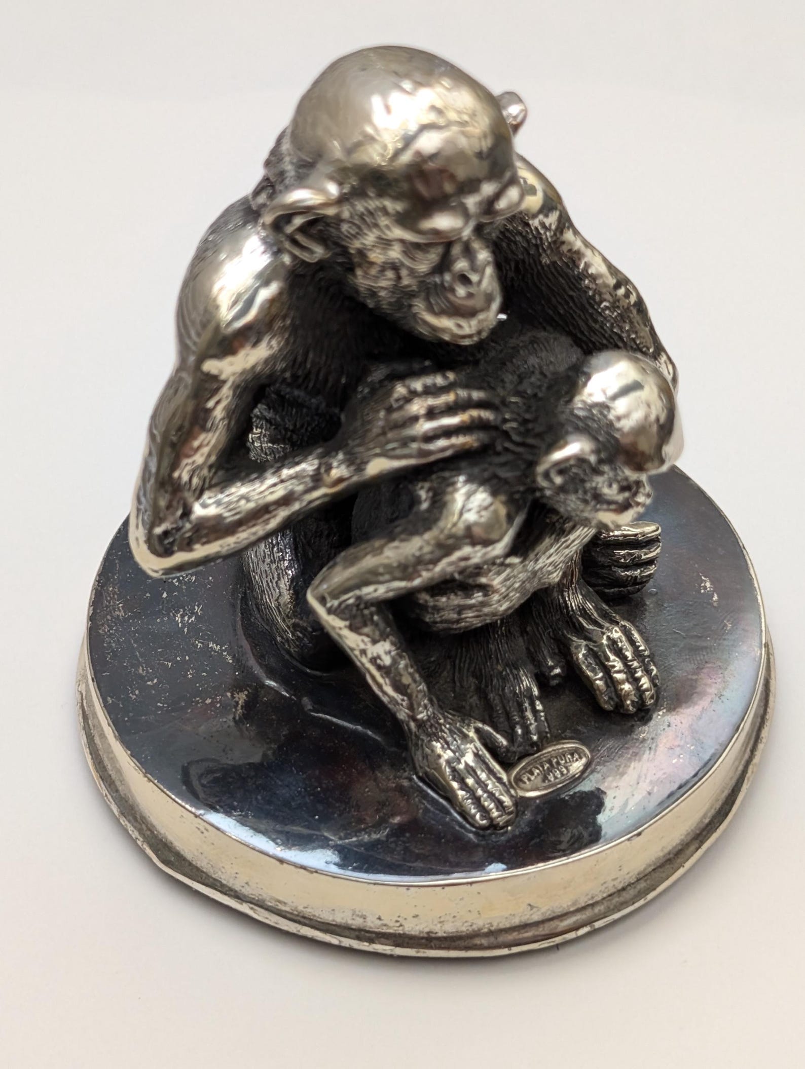 Fine 99.9% Pure Silver Chimpanzee Monkey W Infant Hollow Electroform ...