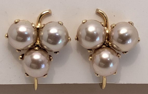 Vintage BDA 10k Yellow Gold Faux Champagne Pearl Scre… - Gem