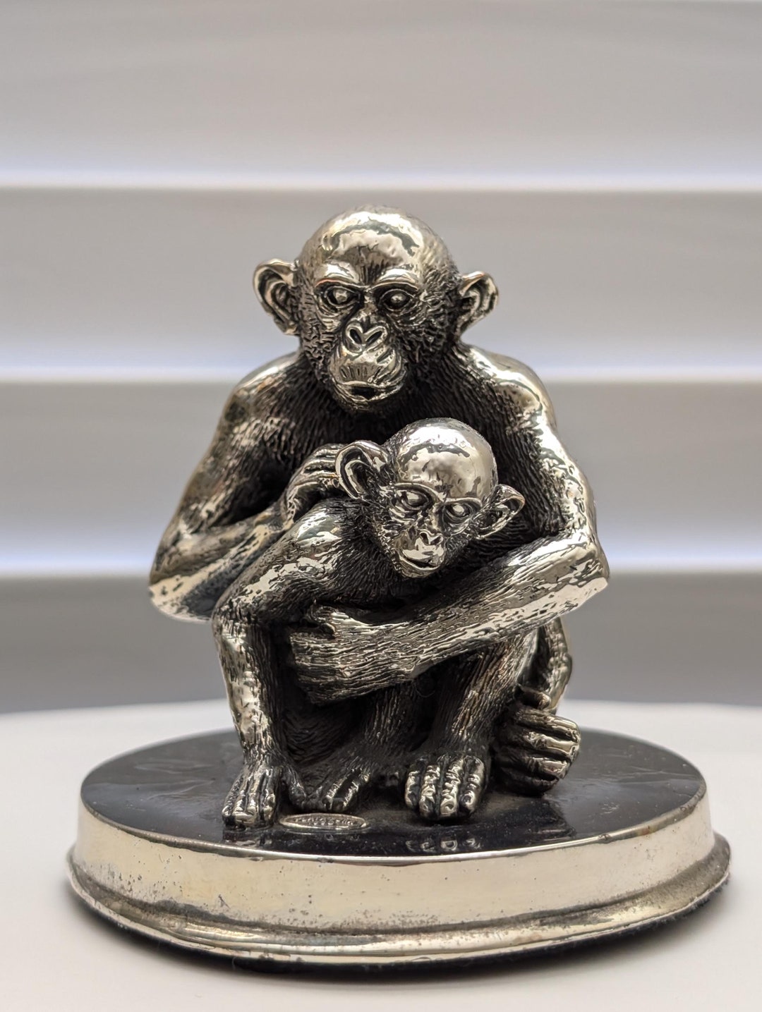 Fine 99.9% Pure Silver Chimpanzee Monkey W Infant Hollow Electroform ...