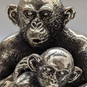 Fine 99.9% Pure Silver Chimpanzee Monkey W Infant Hollow Electroform ...