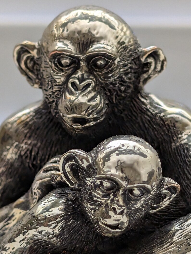Fine 99.9% Pure Silver Chimpanzee Monkey W Infant Hollow Electroform ...