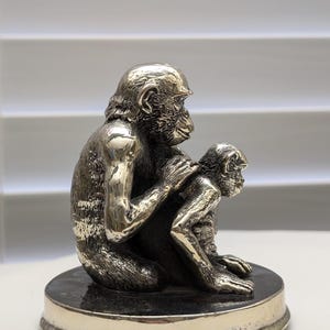 Fine 99.9% Pure Silver Chimpanzee Monkey W Infant Hollow Electroform ...