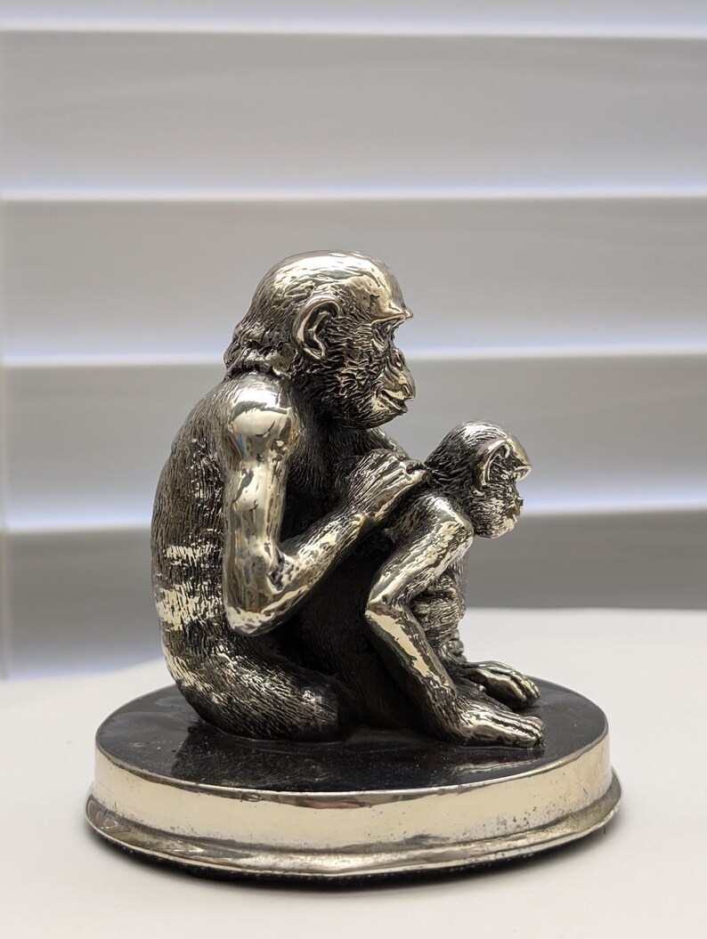 Fine 99.9% Pure Silver Chimpanzee Monkey W Infant Hollow Electroform ...