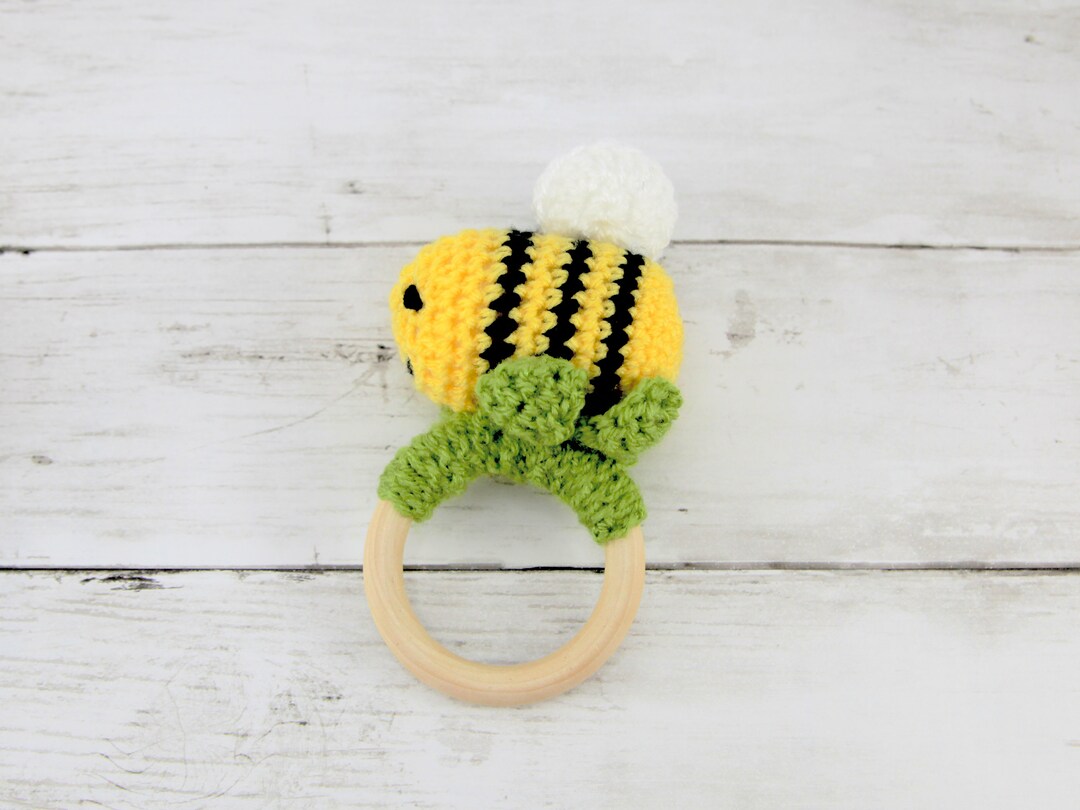 Crochet Bumblebee Wooden Teething Ring, Baby Teether, Teething Ring ...