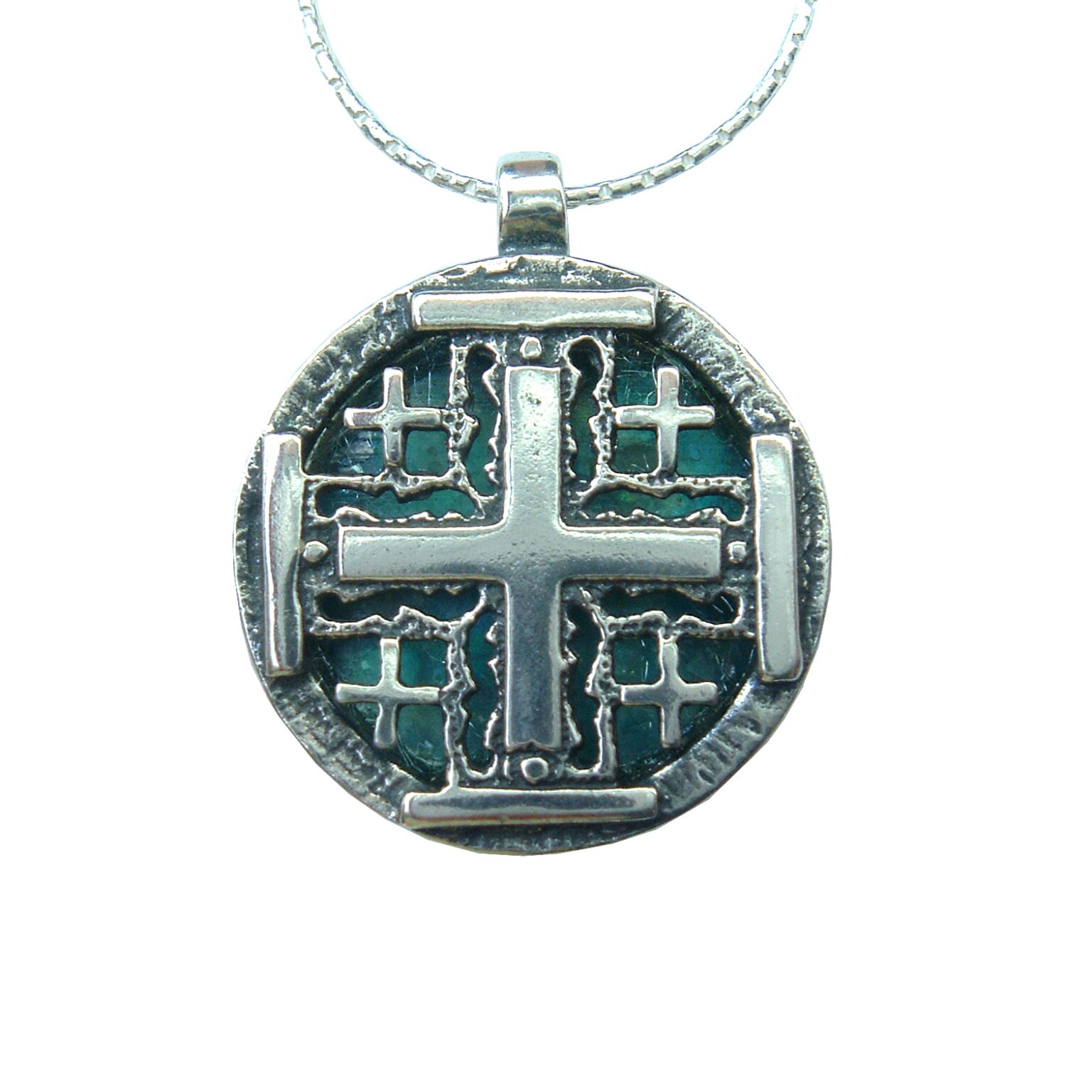 Unique Roman Glass Jerusalem Cross 925 Silver Cross Roman | Etsy
