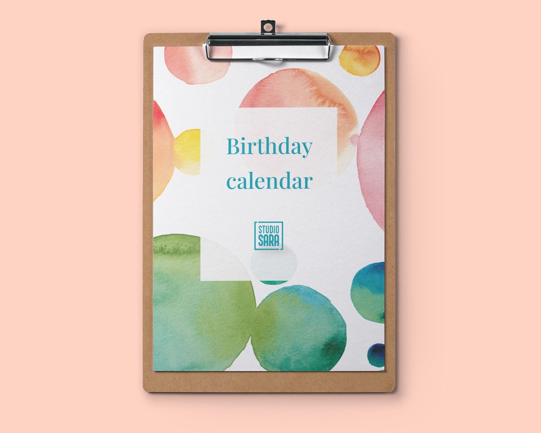 A4 Yearly Perpetual Birthday Wall Calendar With Watercolor Designs ...