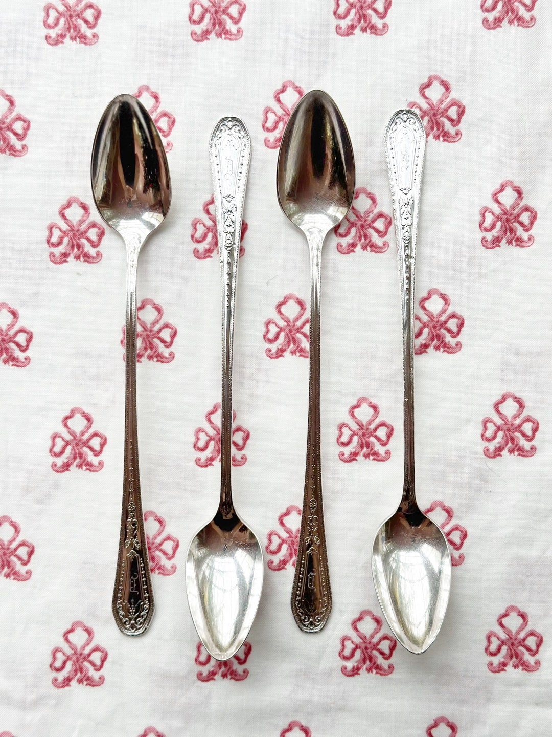 Set of 4 Iced Tea Spoons, Silver Plate Monogram D - Etsy