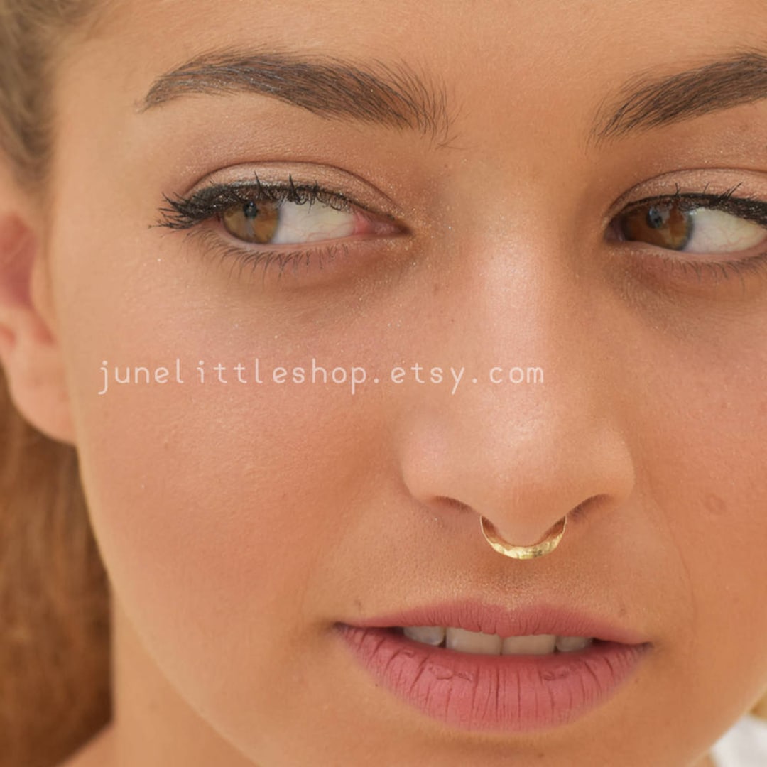 Hammered Fake Septum Ring, Faux Septum, Gold Fake Septum Hoop, Silver ...