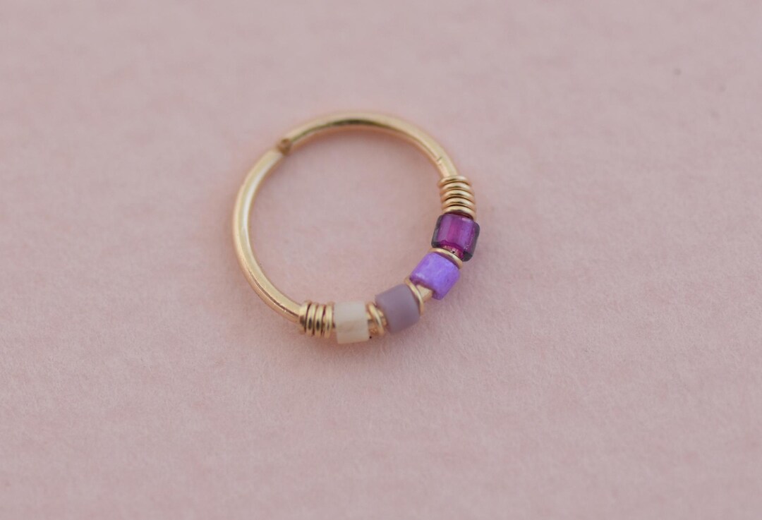 Beaded Nose Ring, Cartilage Nose Hoop, Nose Hoop, Funky Nose Ring, Gold ...