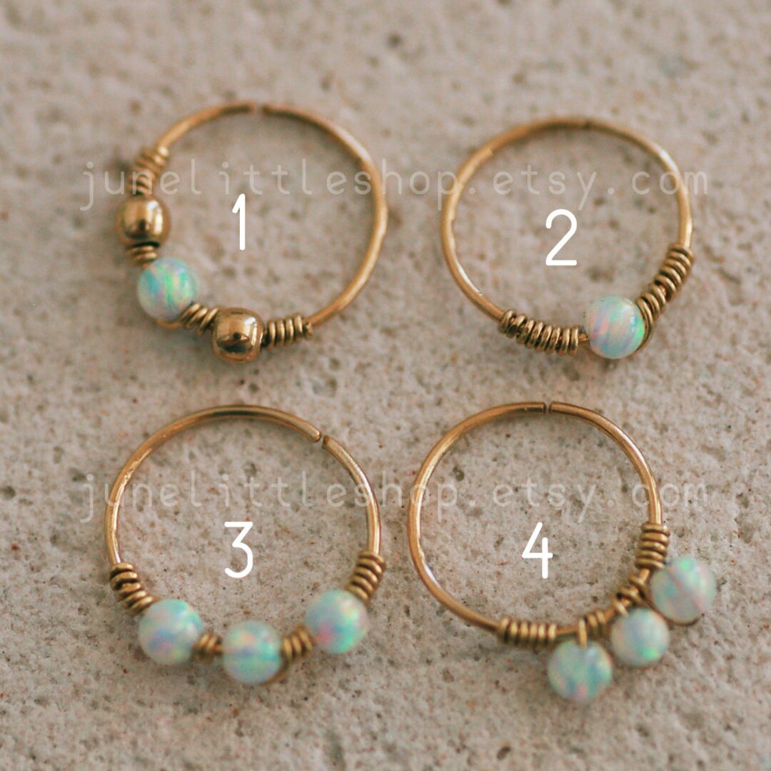 Opal Nose Hoop Gold Opal N Ose Ring Nose Piercing 24 Gauge Cartilage Hoop Nostril Hoop Opal Nose ...