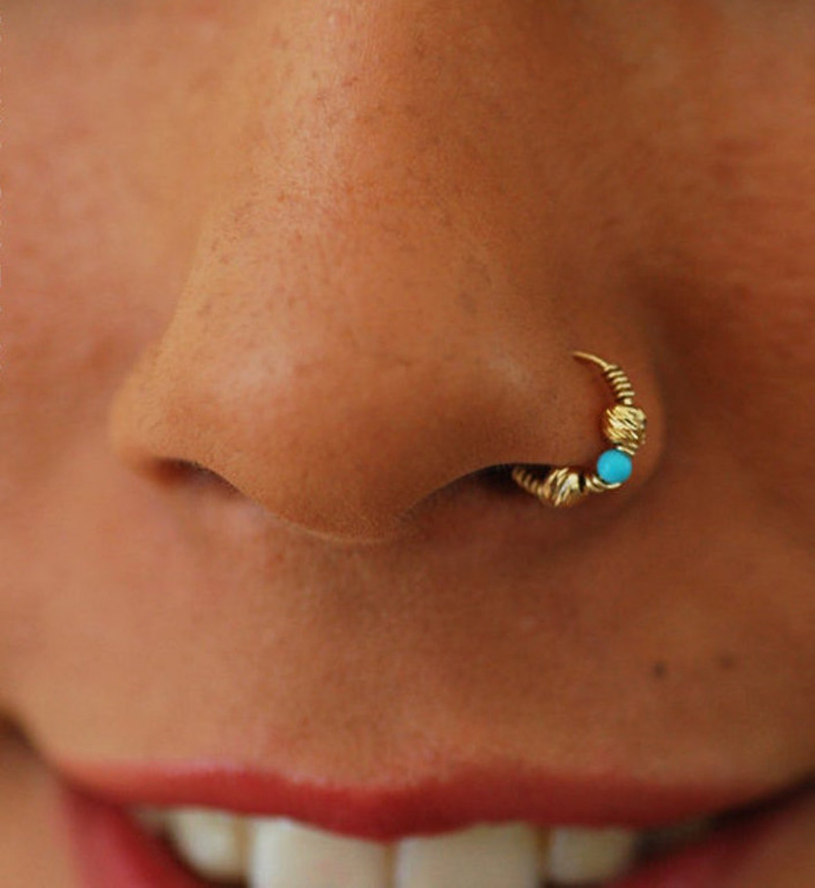 Nose Ring Turquoise Nose Hoop Tiny Nose Ring Snug Nose Ring | Etsy