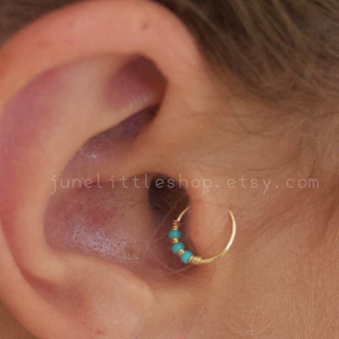 Turquoise Tragus Hoop, Sterling Silver or Gold Filled, Helix Earring - Etsy