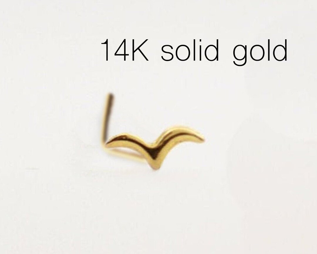 Tiny Gold Bird Nose Stud 14k Gold Nose Earring Flying Bird - Etsy
