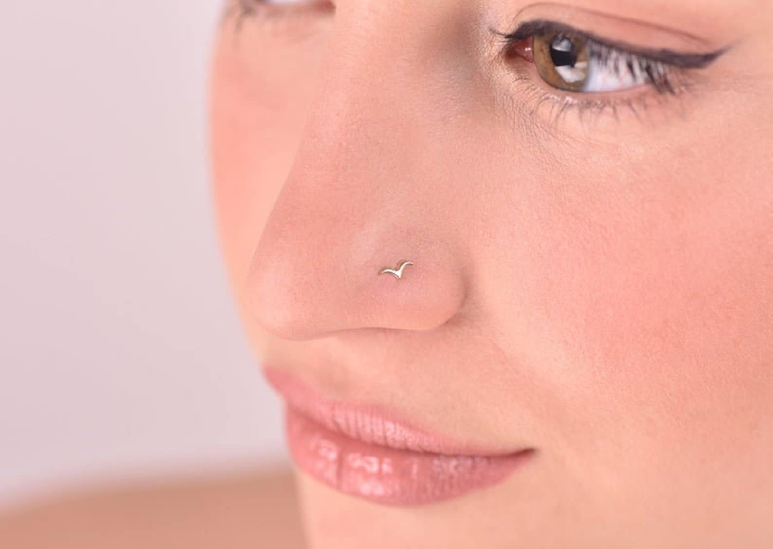 Tiny Gold Bird Nose Stud, 14k Gold Nose Earring, Flying Bird Piercing ...