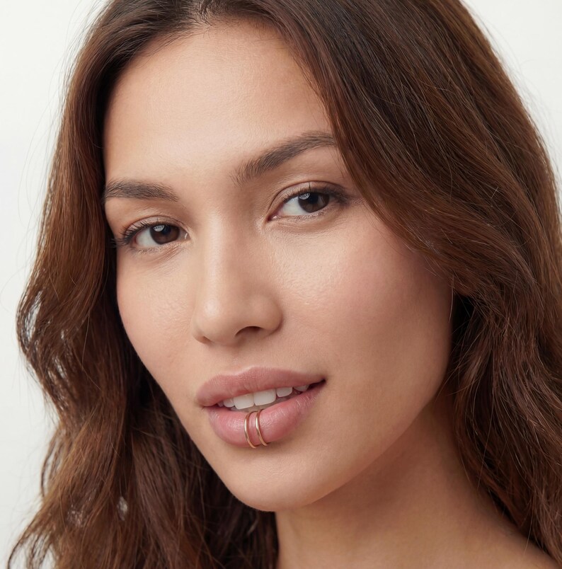 Aro de doble labio, unisex, falso, con clip, no requiere perforación ...