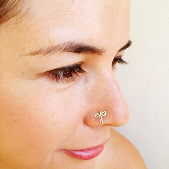 Nose Cuff, Fake Nose Cuff, Non NON Pierced Nose, Gold Ear Cuff, Silver ...