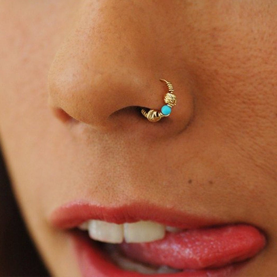 Turquoise Nose Ring Snug Tiny Hoop Nose Ring Hoop Thin Nose - Etsy