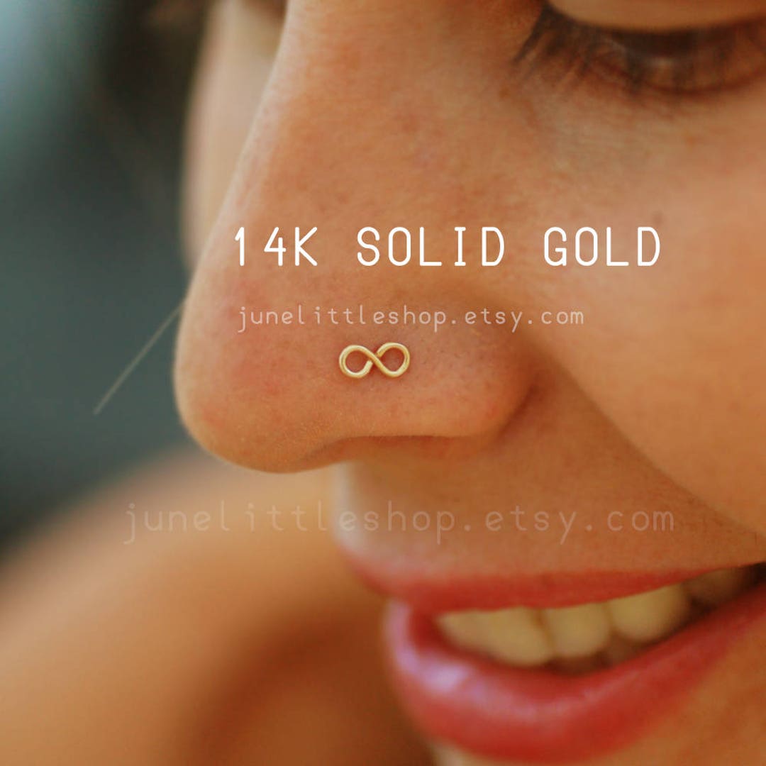 14k Solid Gold Infinity Nose Stud, Nostril Piercing - Etsy