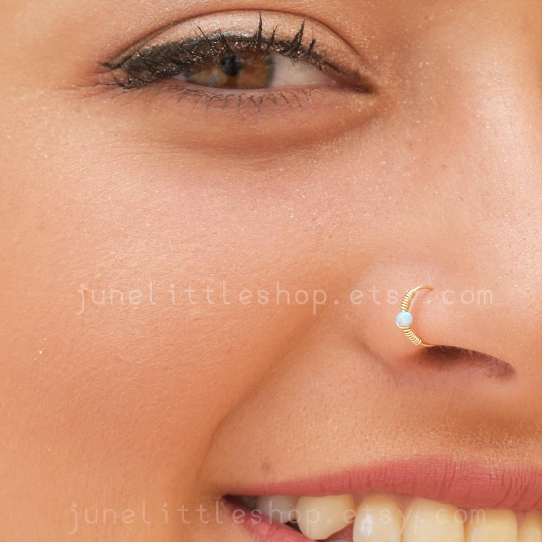 Nose Hoop,gold Nose Hoop,tiny Opal Nose Hoop,nose Hoop 24g,thin Nose ...
