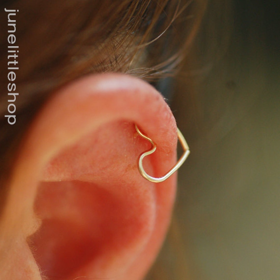 Cartilage Hoop, Helix Hoop, Heart Hoop Small 14k Gold Filled Silver ...