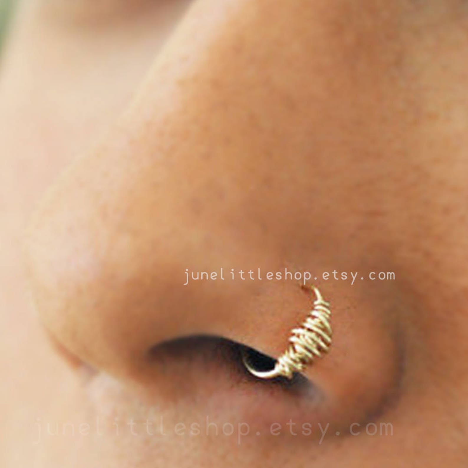 Nose Ring, Wire Wrapped Nose Hoop, Tragus/cartilage,helix Piercing Gold ...