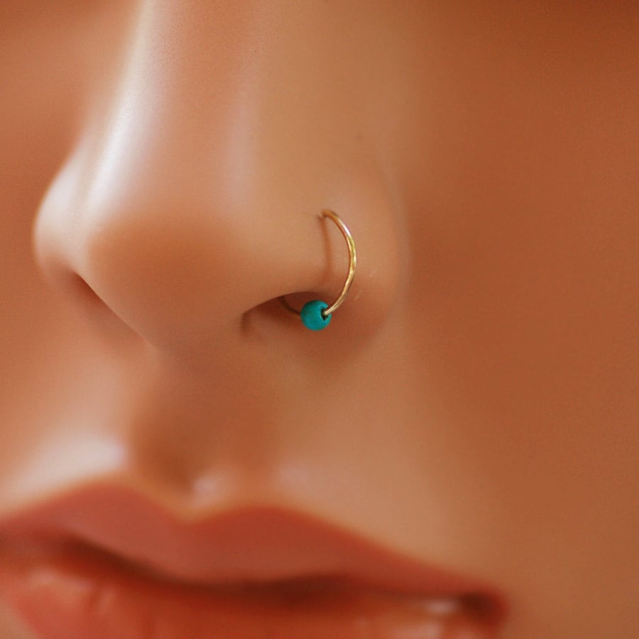 Tiny Gold Nose Ring small gold filled turquoise nose hoop | Etsy