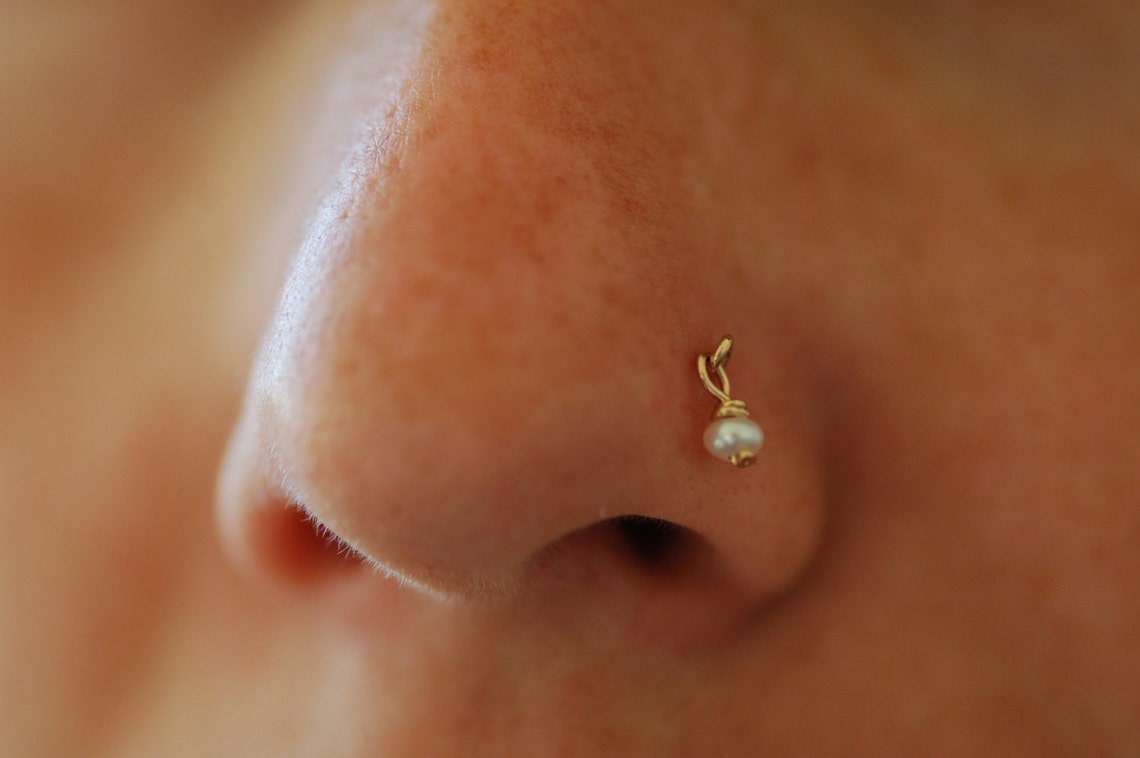 Tiny Gold Nose Stud Pearl Silver Nose Stud Nose Earring - Etsy