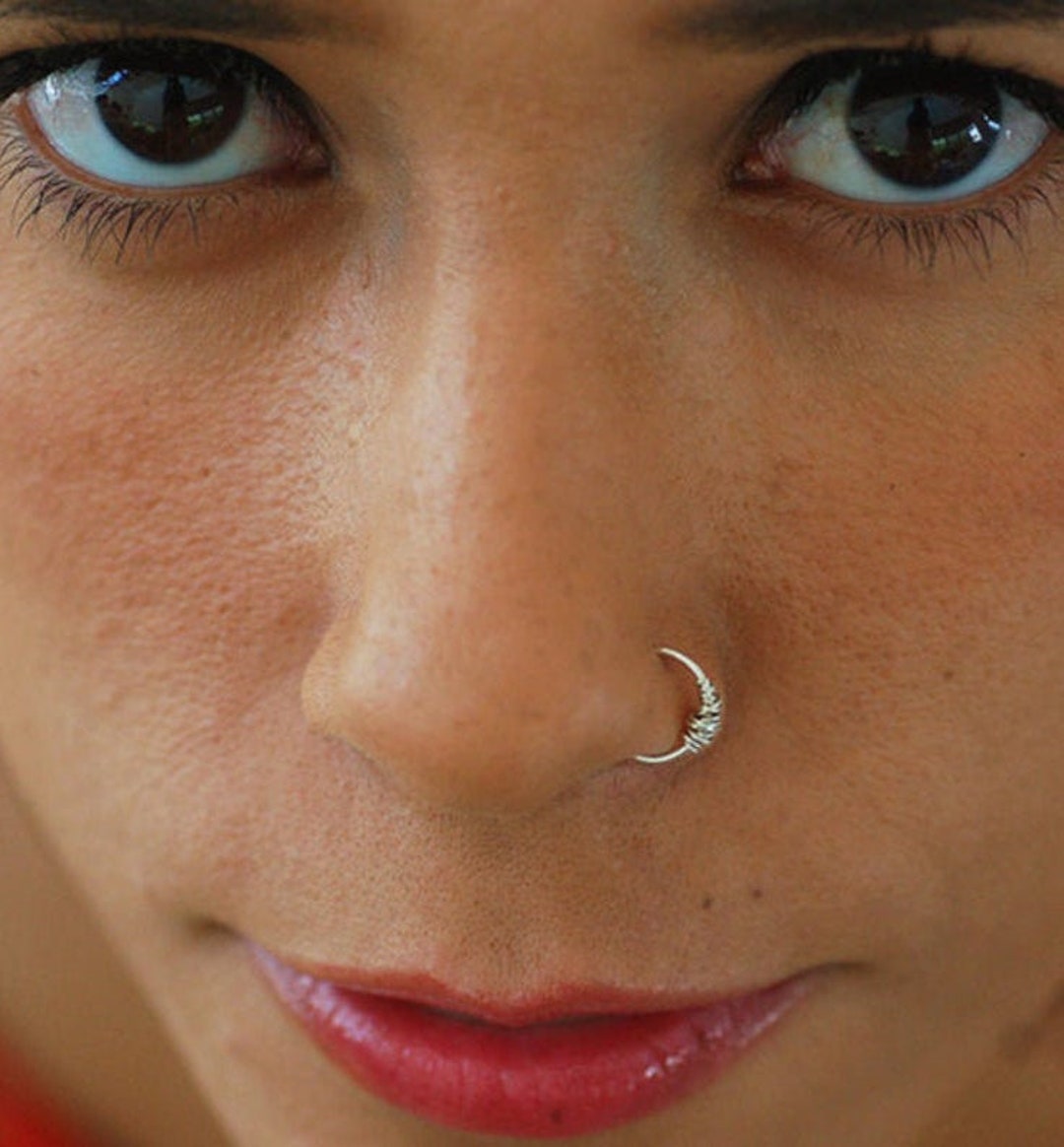 Gold Nose Ring, Wire Wrapped Nose Ring, Nose Ring Hoop, Thin Nose Ring ...